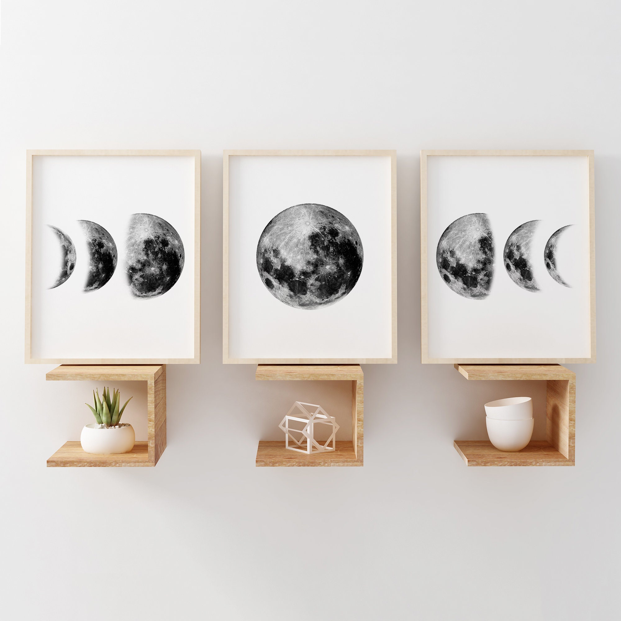 Moon Phases Print Set Celestial Moon Art Modern Boho Poster | Etsy