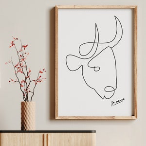 Picasso Bull Head Drawing, Picasso Bull Line Art Print, Exhibition ...