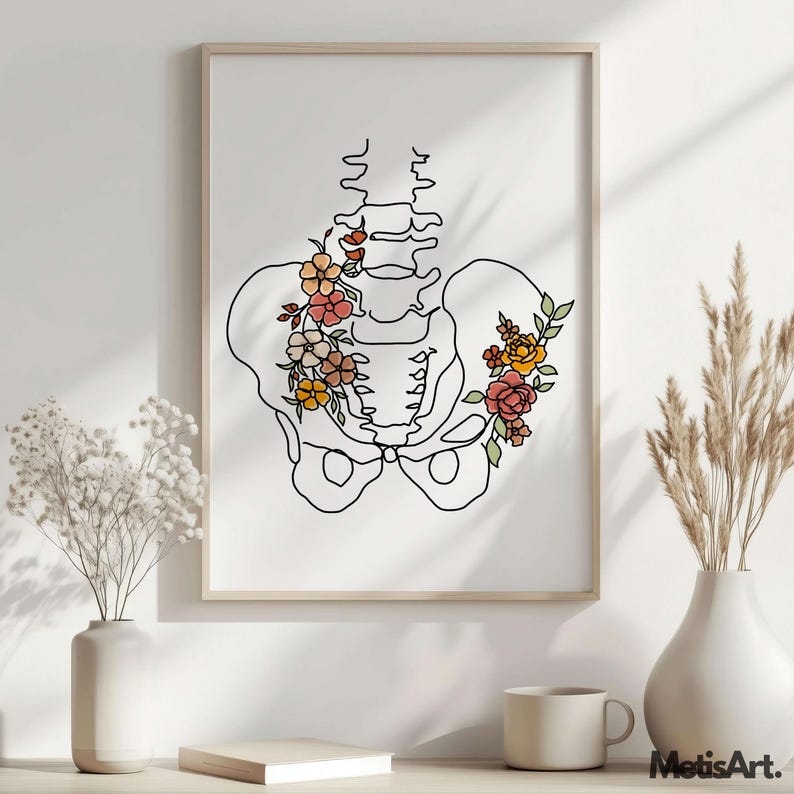 Floral Pelvic Anatomy Wall Art Print for Pelvic Floor, Chiropractic and ...