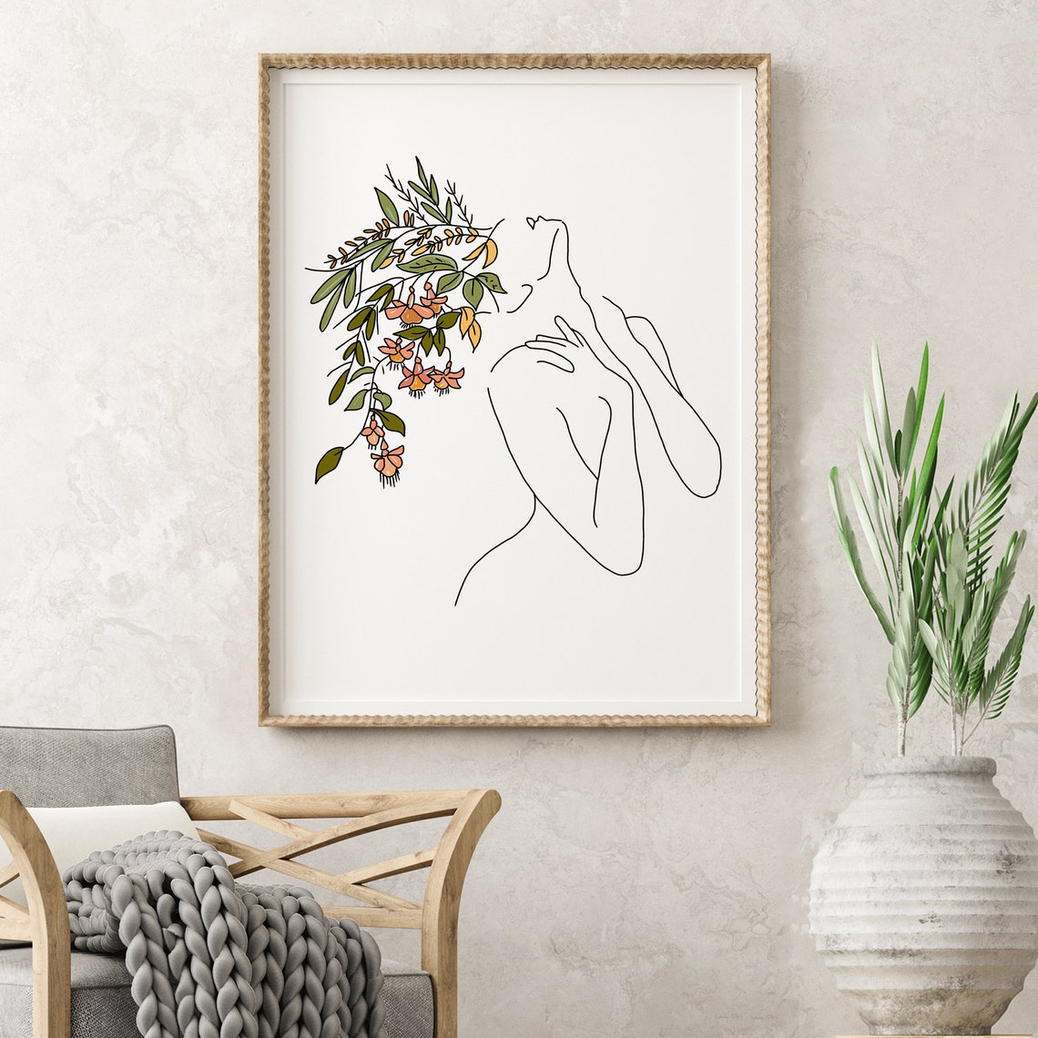 Female Head Flower Line Art Woman Line Drawing Female Figure | Etsy