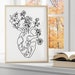 Heart Anatomy Black White Print, Botanical Heart Poster, Modern Medical ...