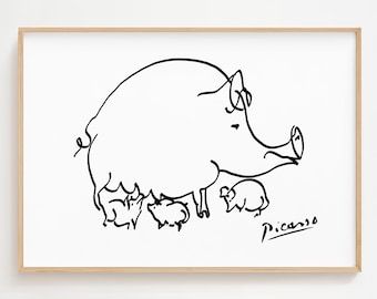 Picasso Pig Sketch, Picasso Line Art, Animal Poster, Exhibition Print ...