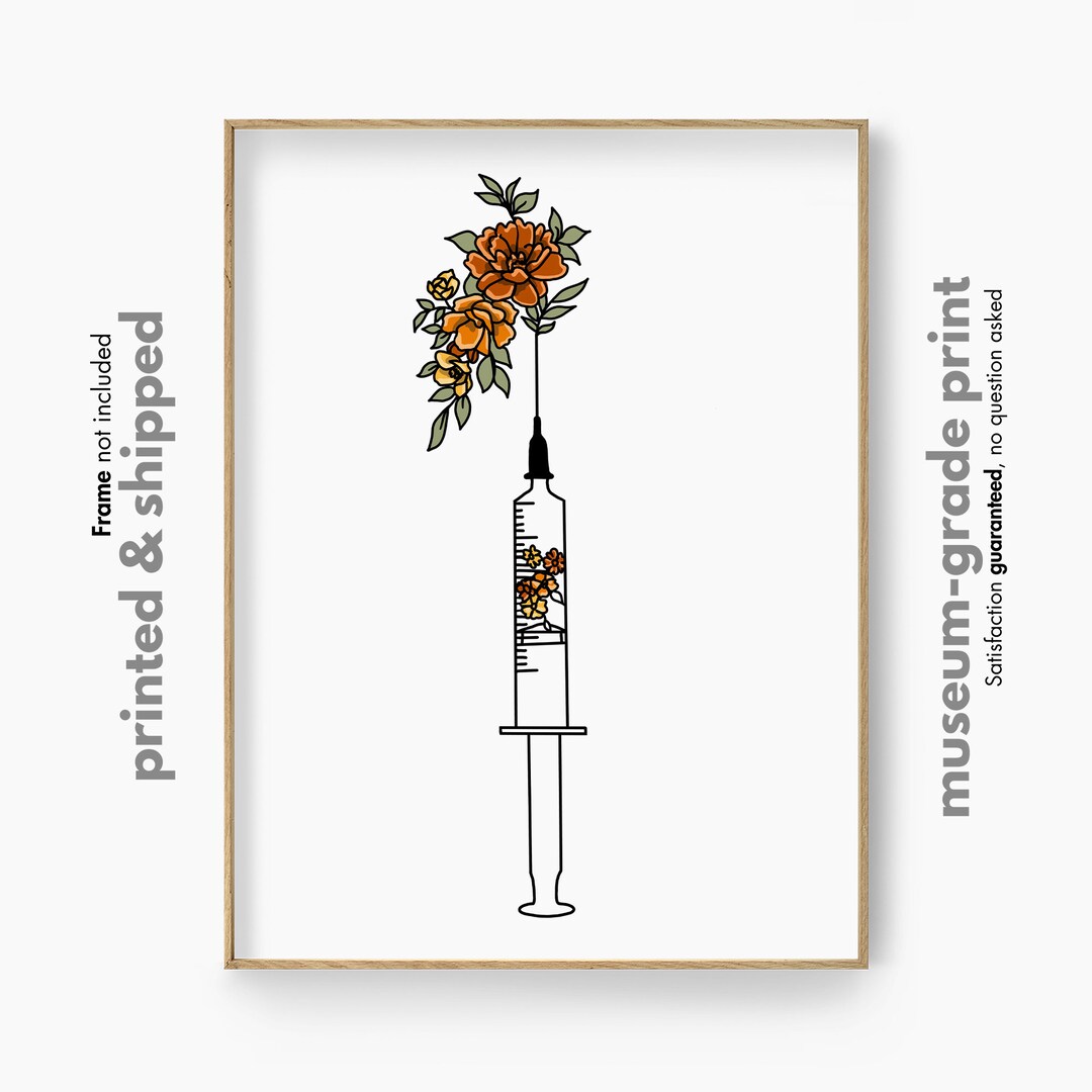 Floral Injector Wall Art, Syringe Art Print, Hypodermic Poster ...