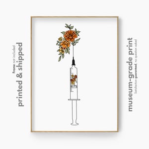 Floral Injector Wall Art, Syringe Art Print, Hypodermic Poster ...