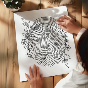 Floral Fingerprint Print, Monochrome Line Art, CSI Office Wall Art ...
