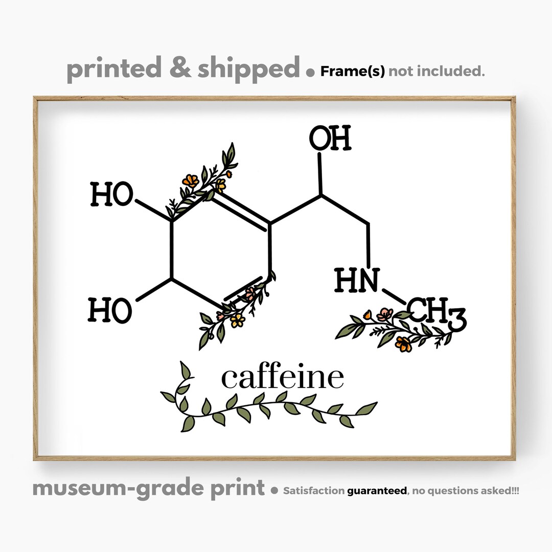Floral Caffeine Poster, Coffee Lover Print, Psychology Gift ...