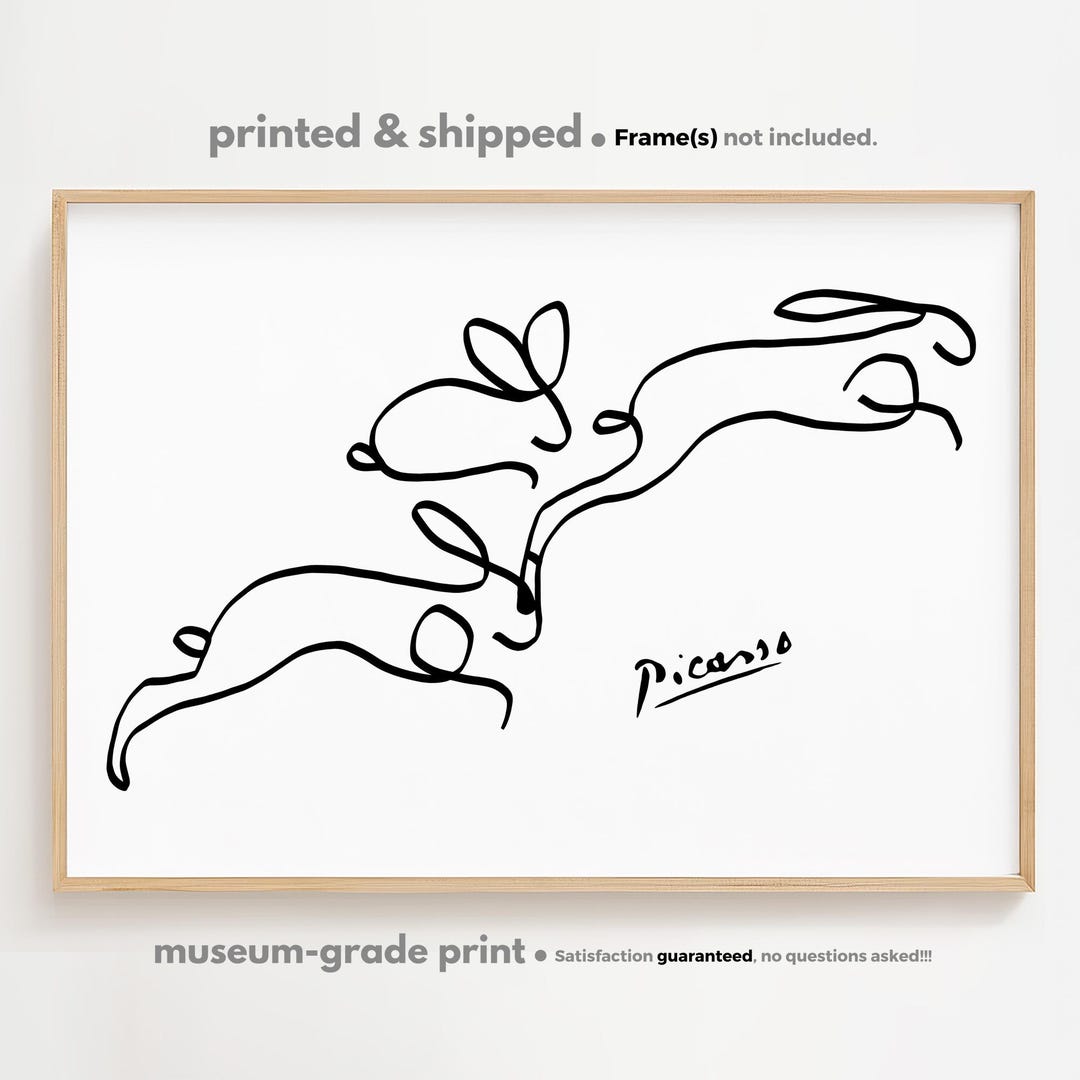 Minimalist Picasso Rabbit Line Drawing, Cubism Rabbit Line Art, Picasso ...