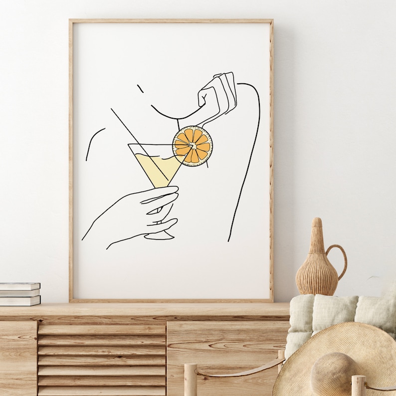 Woman Cocktail Line Art Print Minimalist Cocktail Gift - Etsy