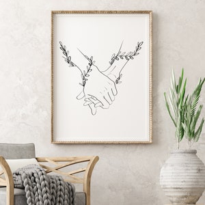 Hand Line Drawing Print, Holding Hand Line Art, Couple Hand Sketch ...