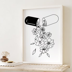 Floral Pill Capsule Poster, Botanical Pharmacy Art, Prescription Print ...