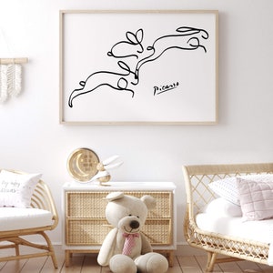 Minimalist Picasso Rabbit Line Drawing, Cubism Rabbit Line Art, Picasso ...