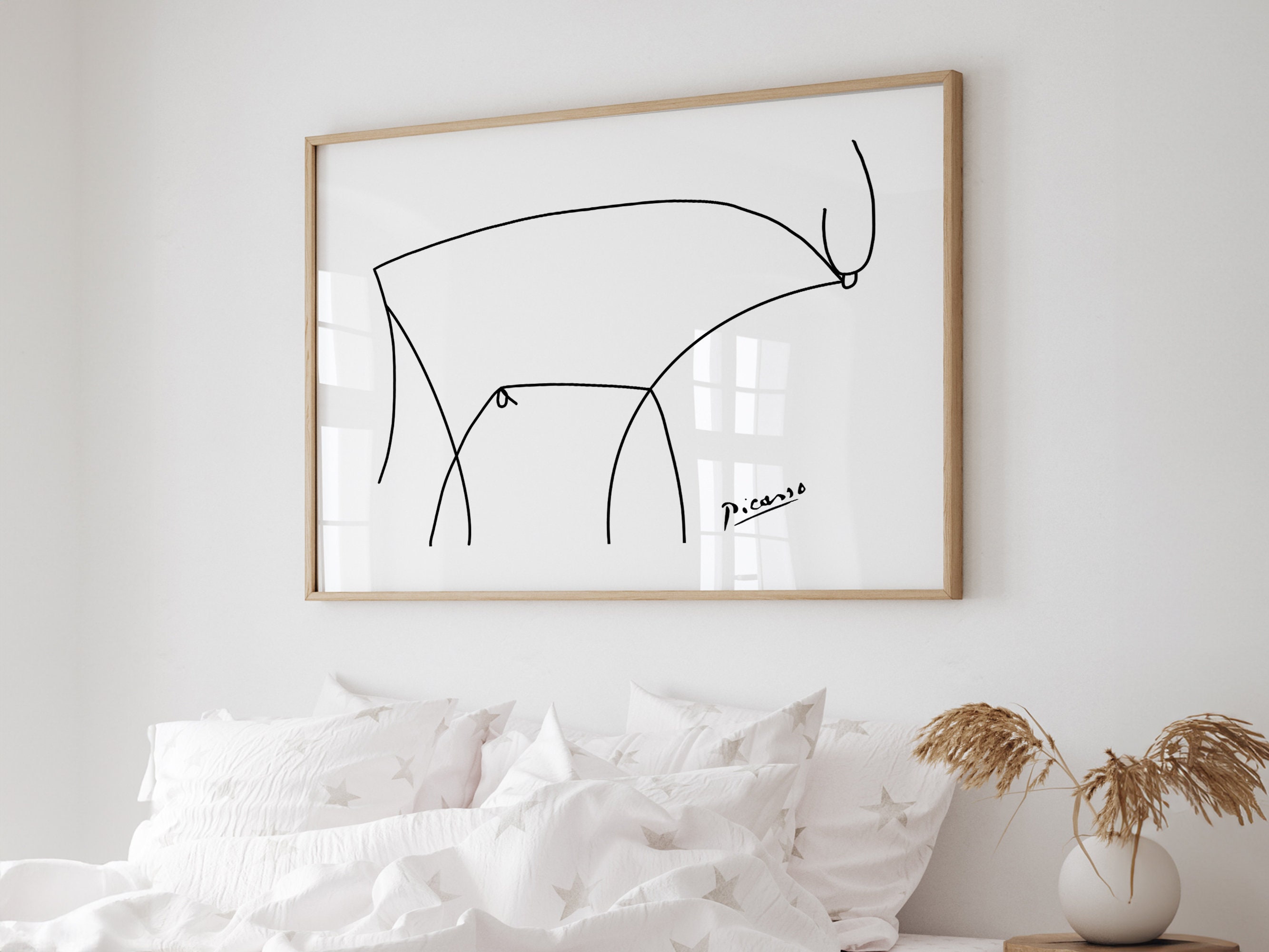 Picasso Bull Line Art Nursery Print - Minimalist Animal Drawing Poster ...