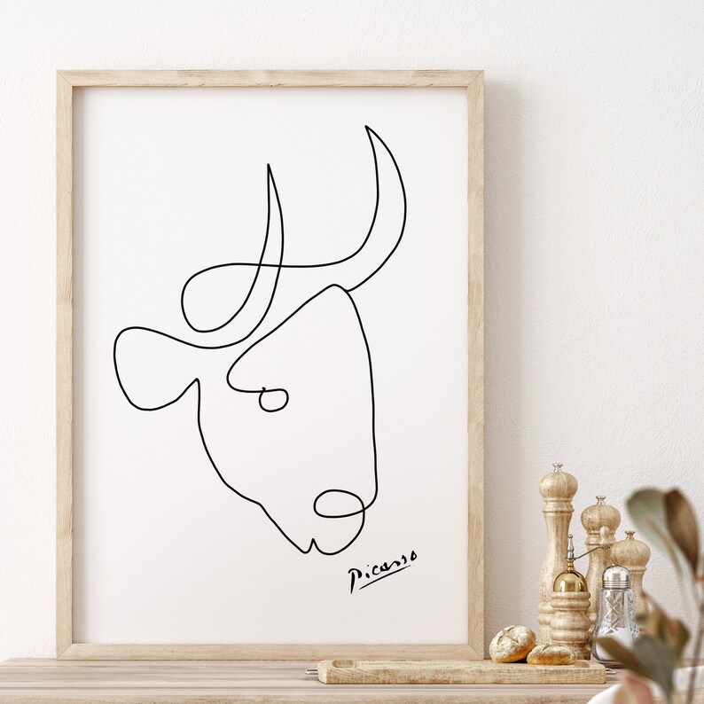 Picasso Bull Head Drawing Picasso Bull Line Art Print | Etsy