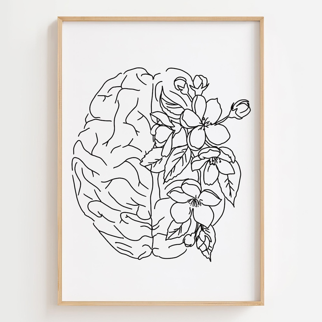 Flower Brain Art Print, Black and White, Brain Anatomy Poster, Brain ...