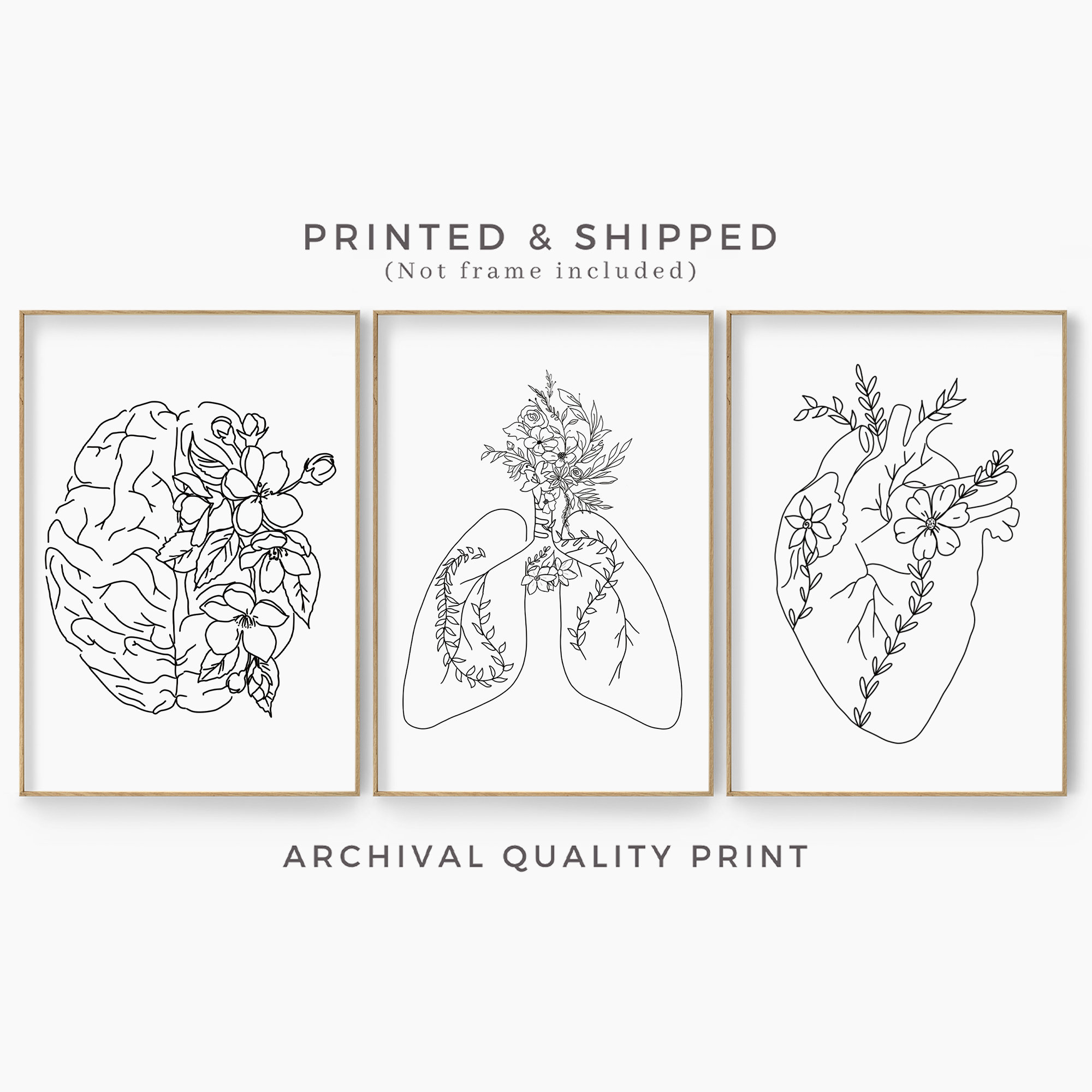 Minimalist Anatomy Art Print Set Brain Wall Art Heart Line | Etsy