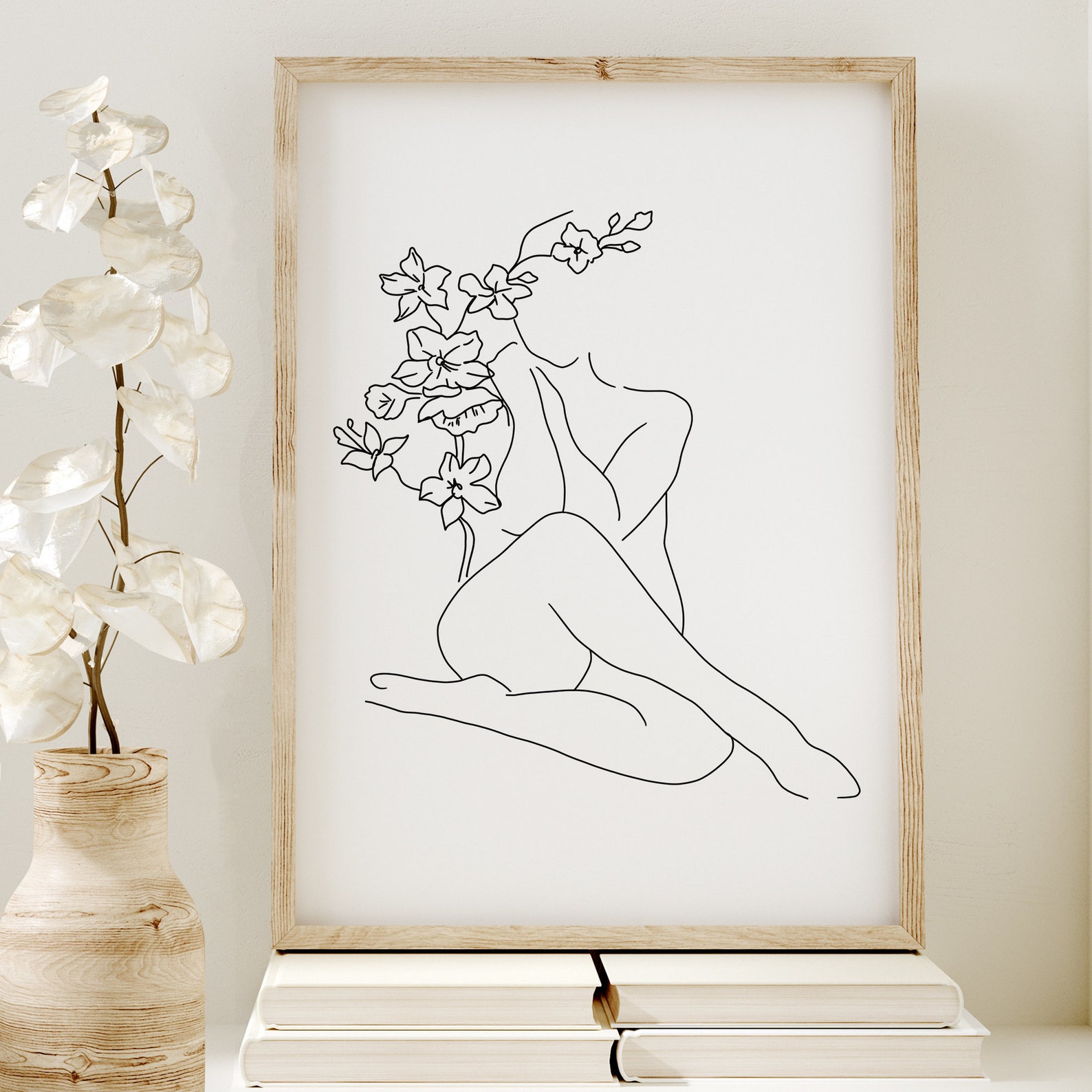 Nude Flower Woman Line Art Nude Curvy Woman Poster Self Love Etsy
