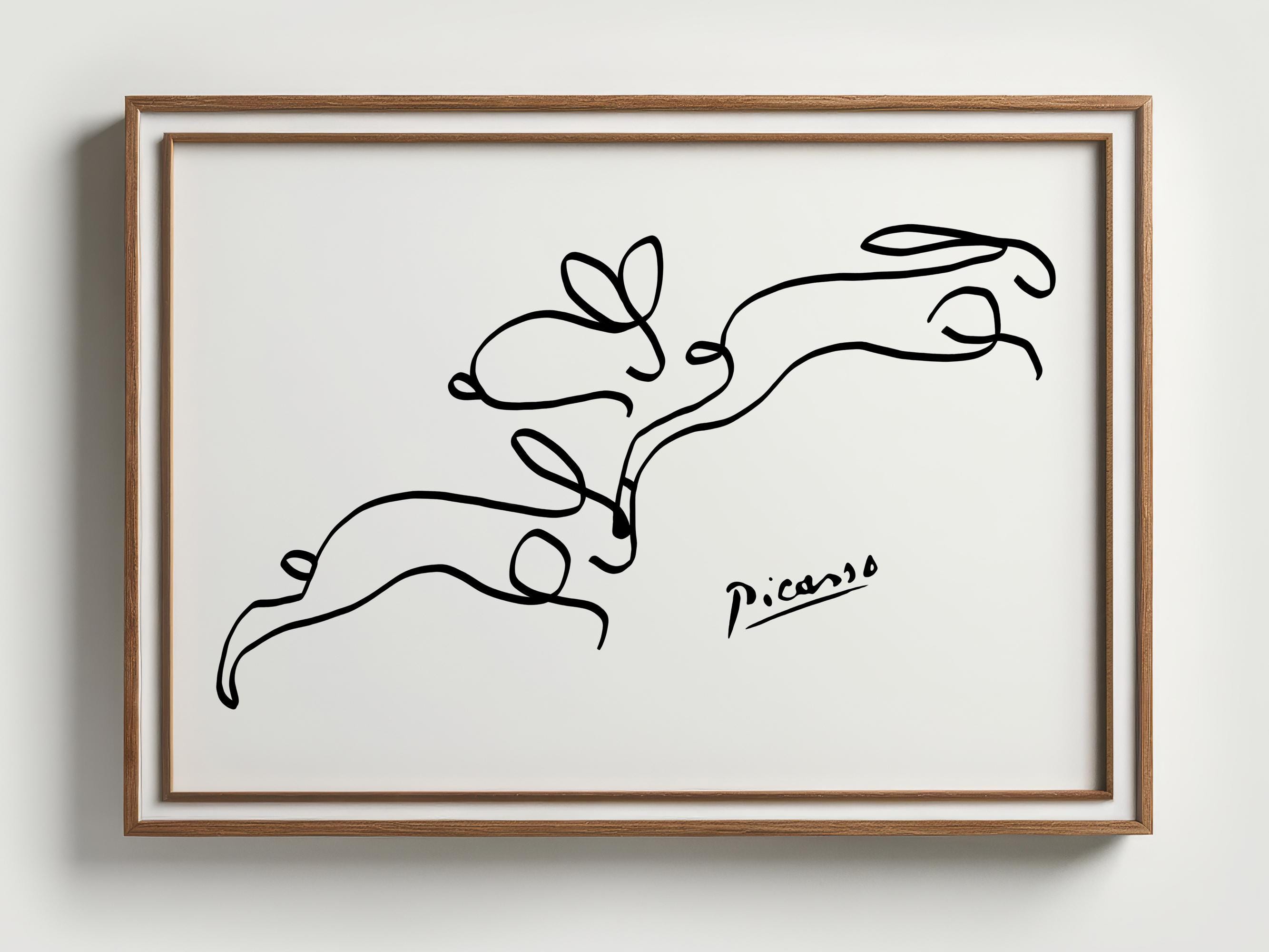 Picasso Rabbit Line Art Print: Minimalist Nursery Sketch (digital ...