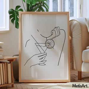 Drink Line Art Print, Fine Line Cocktail Art Print, Simple Bar Poster ...