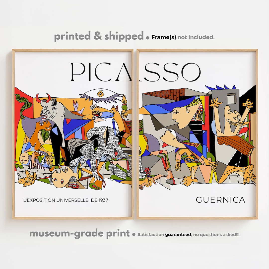 Picasso Guernica Set of 2 Prints, Guernica Line Art, Picasso Painting ...