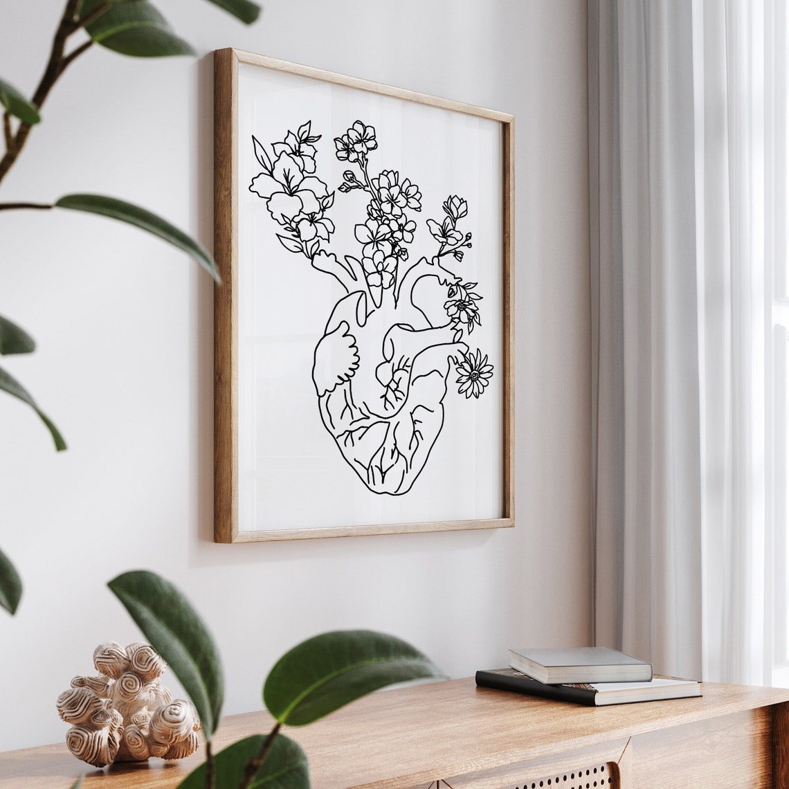 Heart Anatomy Black White Print Botanical Heart Poster - Etsy