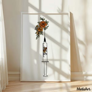 Floral Syringe Art Print, Flower Injector Wall Art, Hypodermic Syringe ...