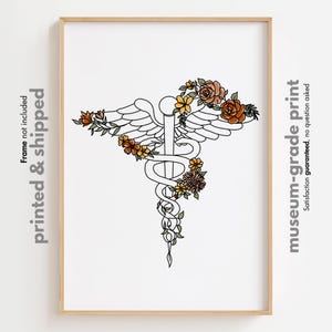 Floral Caduceus Poster, Medical School Gift, Doctor Graduation Gift ...