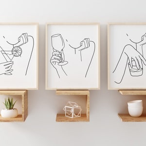 Minimalist Alcohol Line Art Print Set Bar Gallery Wall Art - Etsy