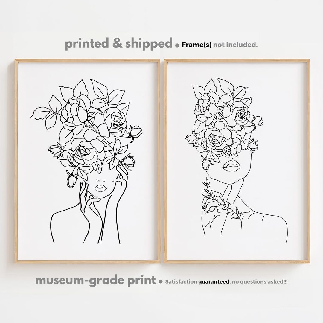 Flower Woman Line Art Print Set: Minimalist Fashion Wall Decor - Etsy