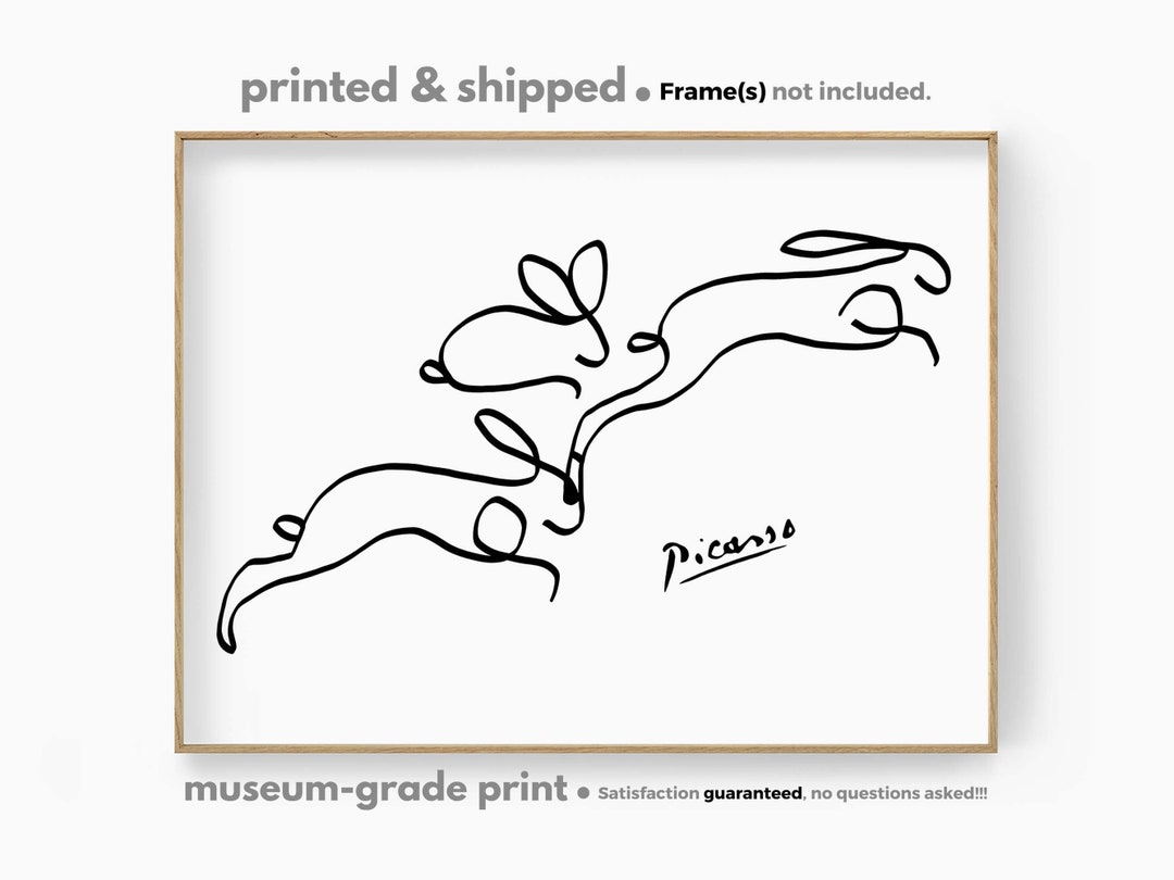 Minimalist Picasso Rabbit Line Drawing, Cubism Rabbit Line Art, Picasso ...
