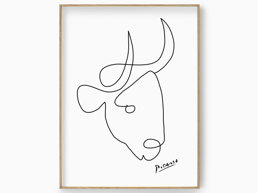 Picasso Bull Head Drawing, Picasso Bull Line Art Print, Exhibition ...