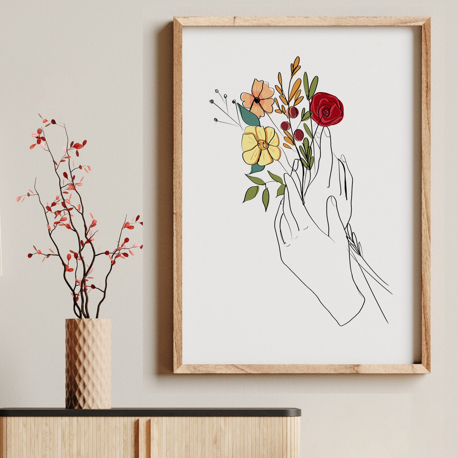 Flowers in Woman Hand Art Print Flowers Bouquet in Hand - Etsy