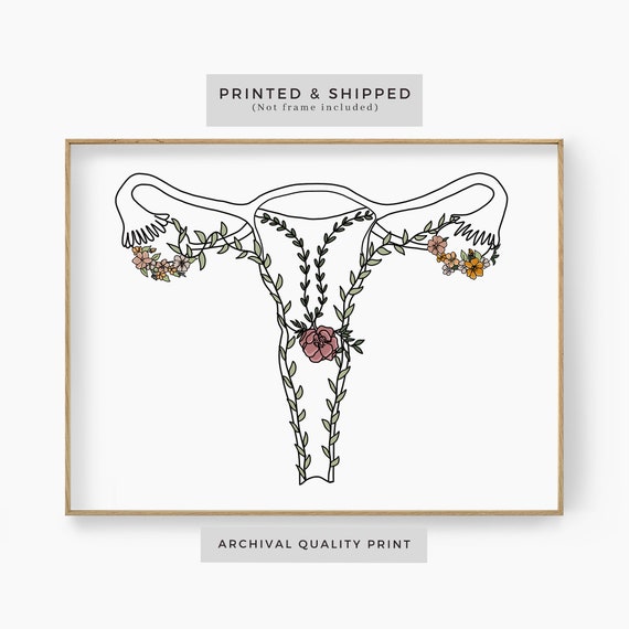Uterus Art Poster Uterus Line Art Print Flower Uterus - Etsy