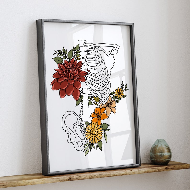 Floral Rib Cage Anatomy Print Flower Skeleton Art Poster - Etsy