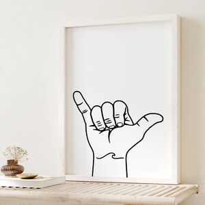 Shaka Hand Line Drawing, Shaka Sign Art Print, Hand Line Art, Mahalo ...