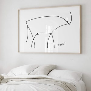 Pablo Picasso Bull Line Drawing, Minimalist Animal Sketch Art Print ...