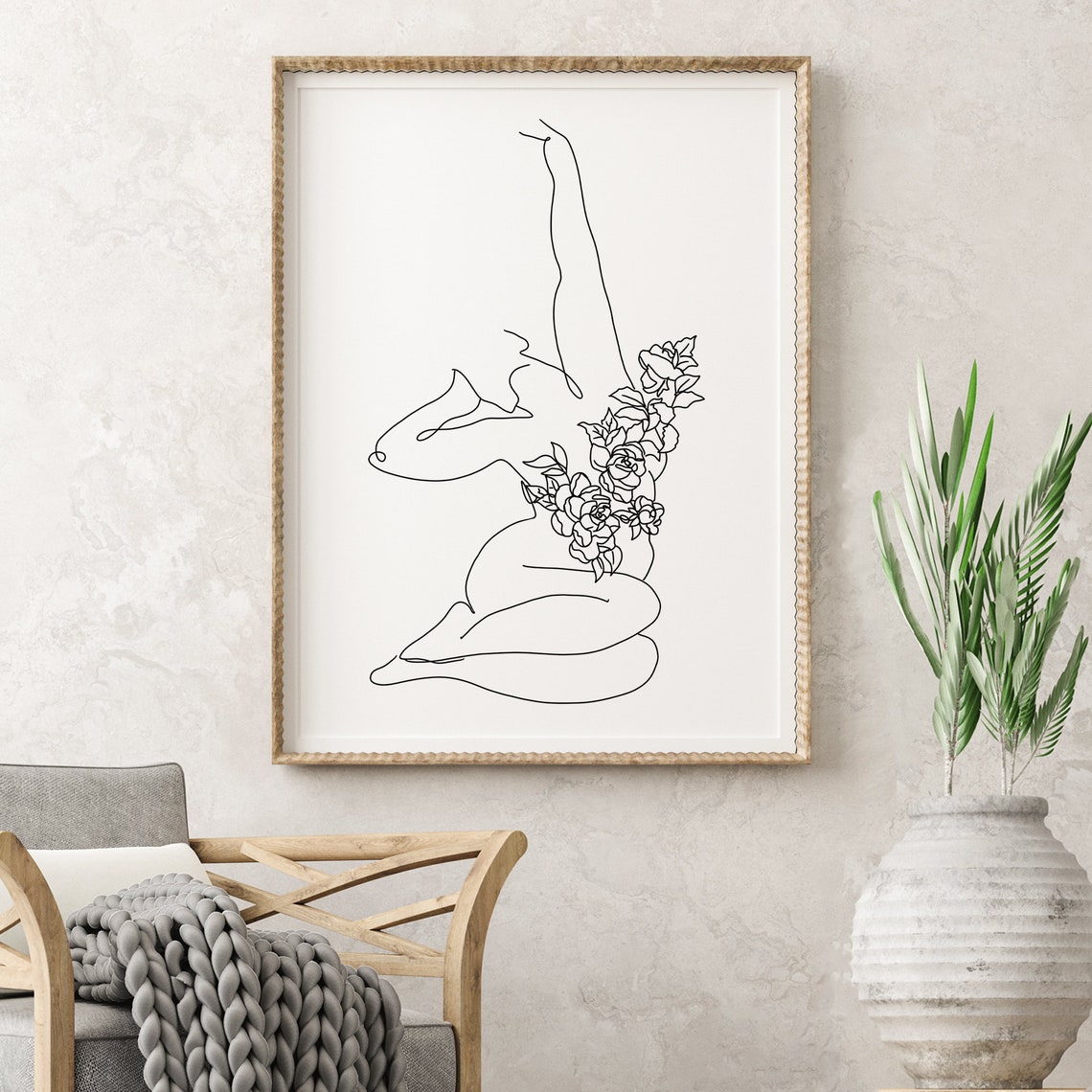 Woman Figure Illustration Flower Female Line Art Woman Body - Etsy