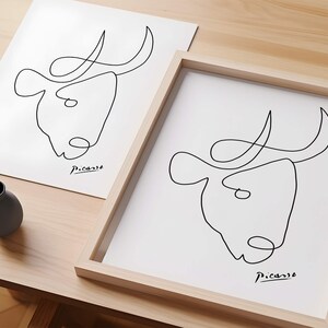 Picasso Bull Head Drawing, Picasso Bull Line Art Print, Exhibition ...