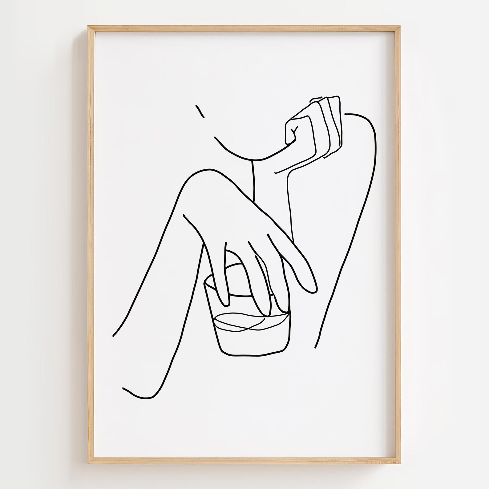 Whiskey Woman Line Art Print: Minimalist Home Bar Decor (digital ...