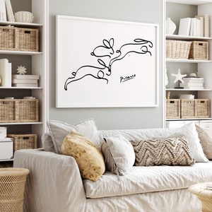 Minimalist Picasso Rabbit Line Drawing, Cubism Rabbit Line Art, Picasso ...
