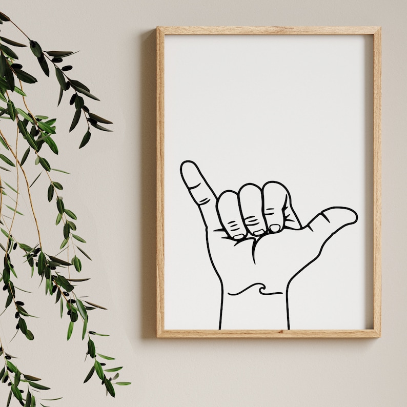 Shaka Hand Printable Wall Art Hang Loose Hand Gesture Mahalo | Etsy