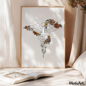 Floral Caduceus Poster, Medical School Gift, Doctor Graduation Gift ...