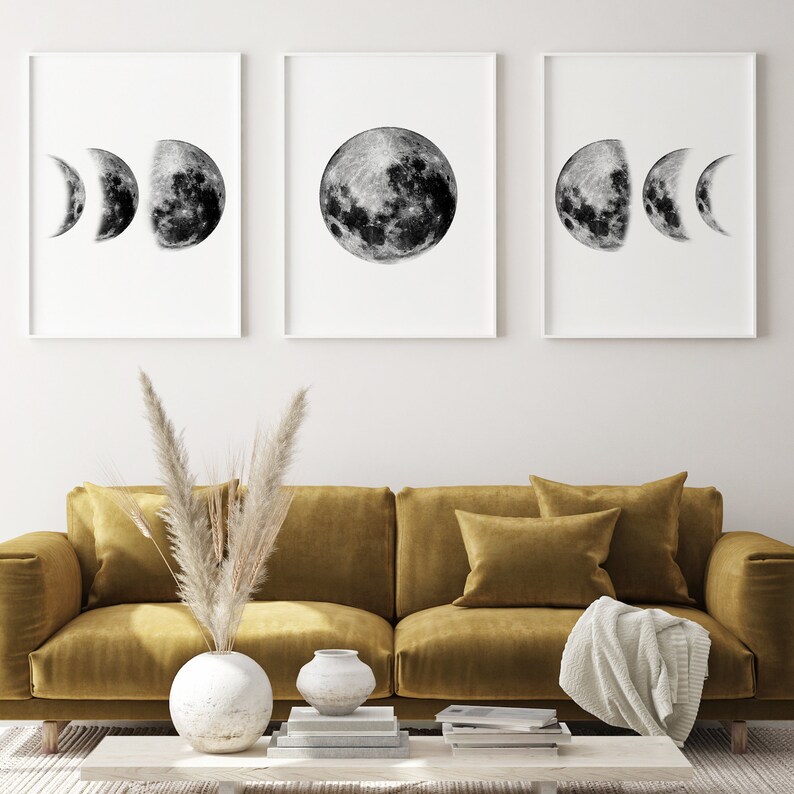 Moon Phases Print Set Celestial Moon Art Modern Boho Poster | Etsy