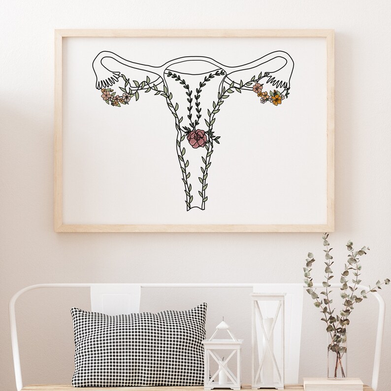 Uterus Art Poster Uterus Line Art Print Flower Uterus - Etsy