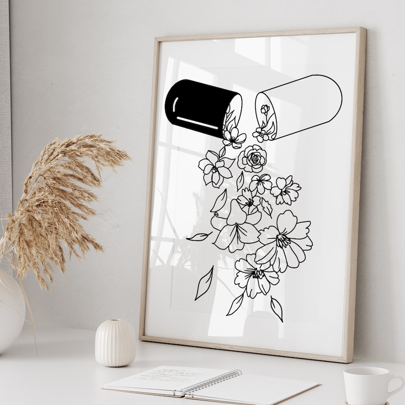 Floral Pill Capsule Poster Botanical Pharmacy Art - Etsy