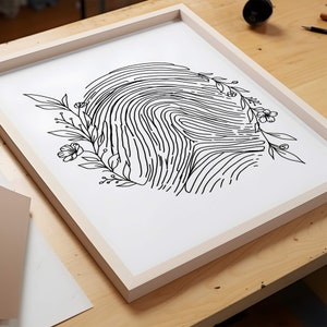Floral Fingerprint Print, Monochrome Line Art, CSI Office Wall Art ...