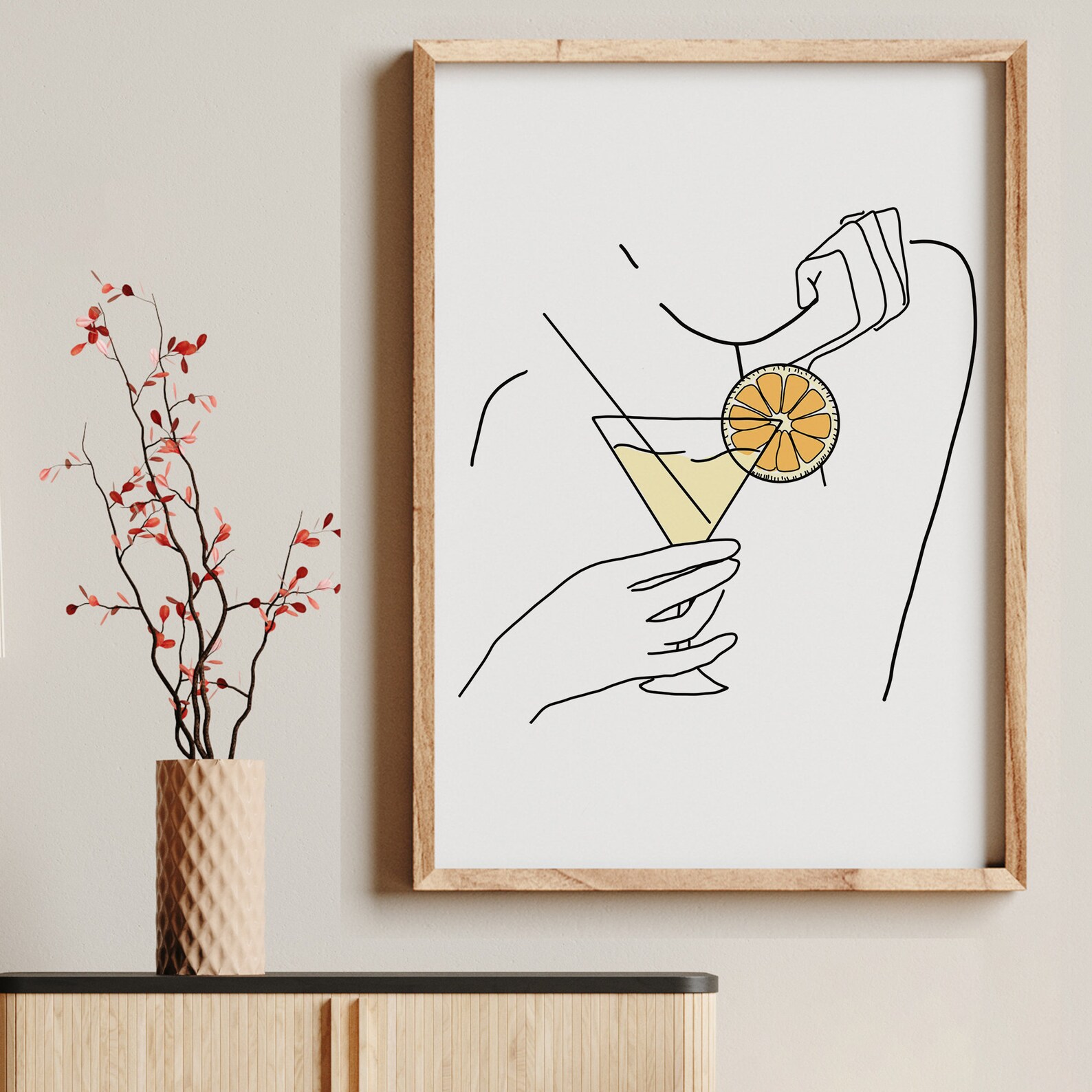 Woman Cocktail Line Art Print Minimalist Cocktail Gift - Etsy