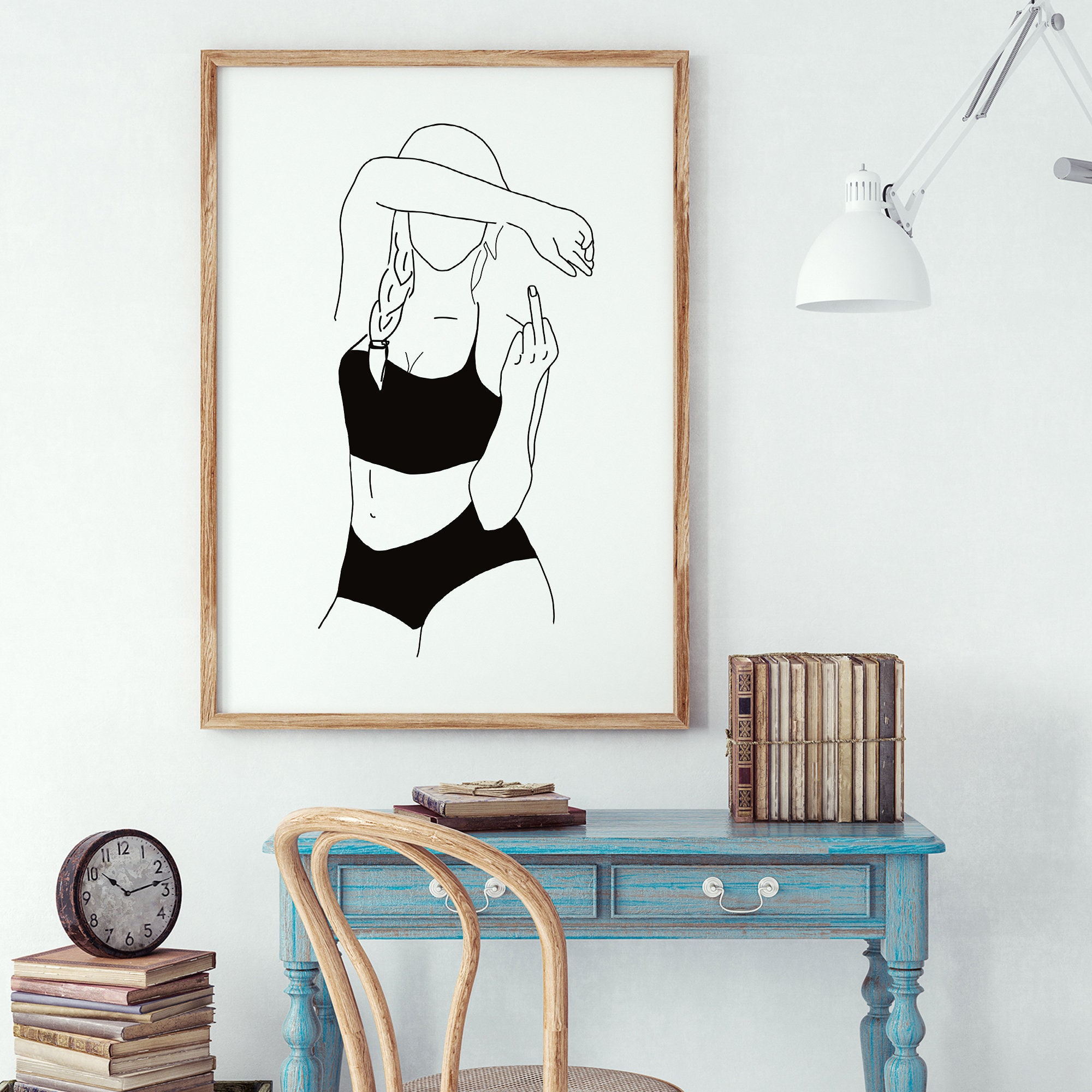 Middle Finger Line Art PrintFeminist Line Art Dorm Room Wall | Etsy