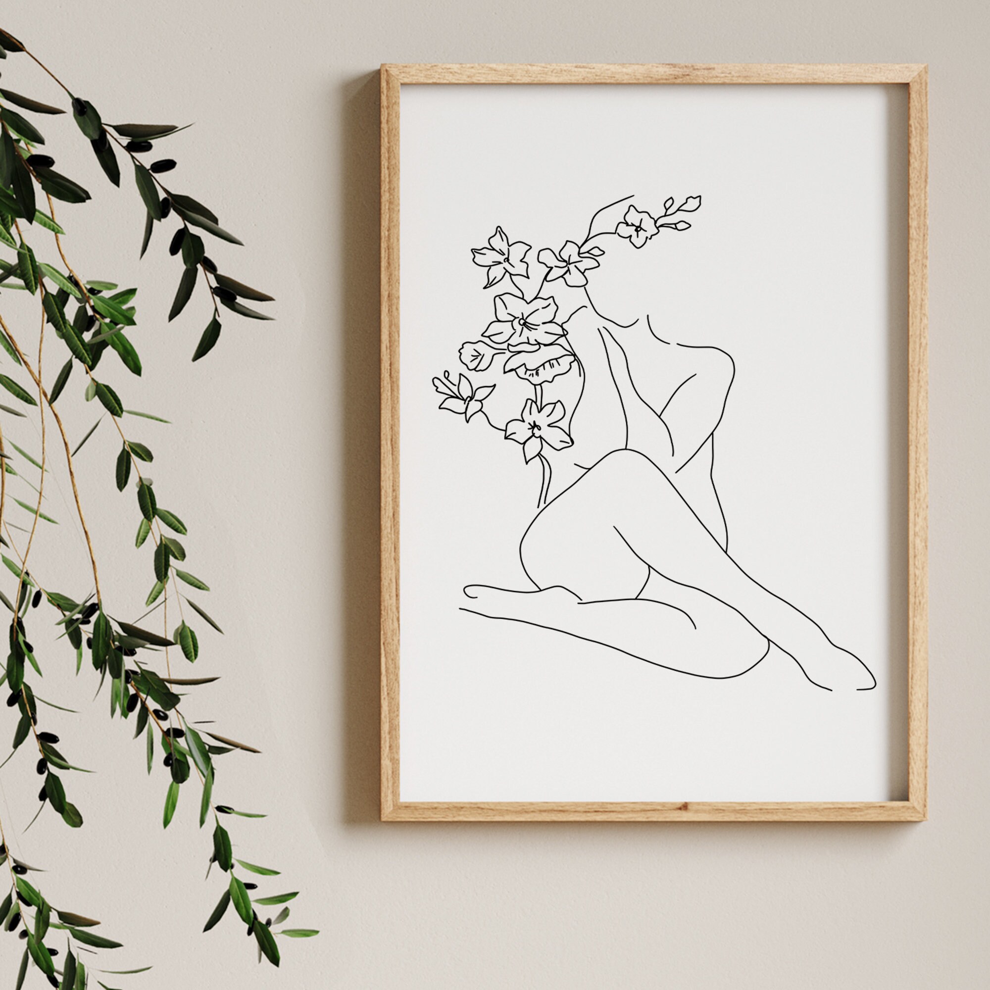 Nude Flower Woman Line Art Nude Curvy Woman Poster Self Love Etsy