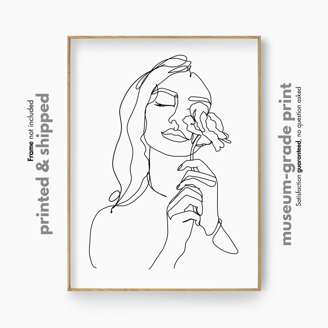 Woman Figure With Rose Line Art Fashion Female Art Print - Etsy