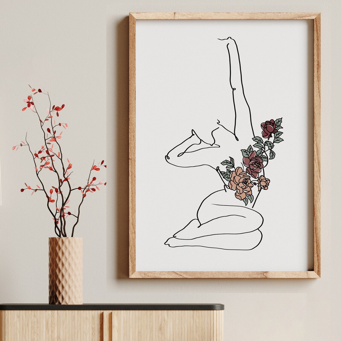 Flower Woman Line Art Print Silhouette Girl Print Abstract | Etsy